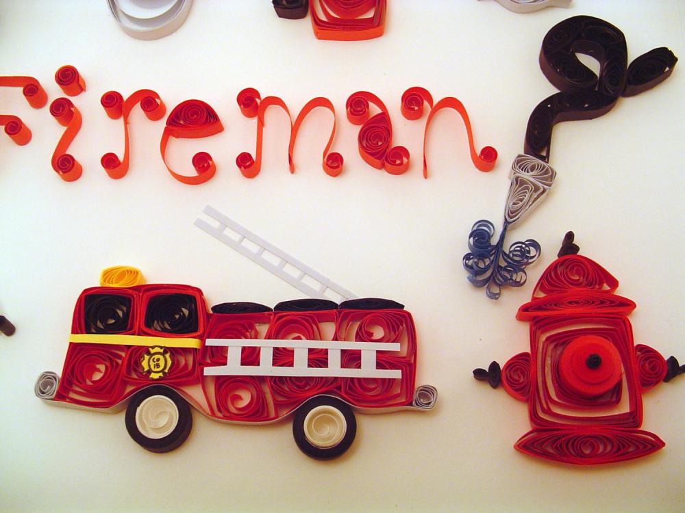 Fireman Themed Paper Quilling In Shadowbox Frame (9x11) on Luulla