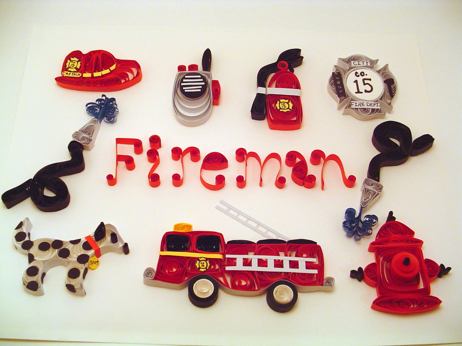 Fireman Themed Paper Quilling In Shadowbox Frame (9x11) on Luulla